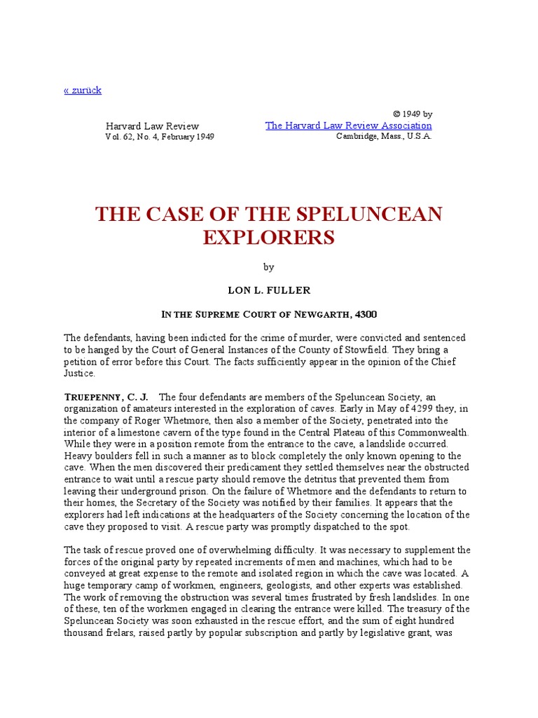 The Case of The Speluncean Explorers: Zurück The Harvard Law Review ...