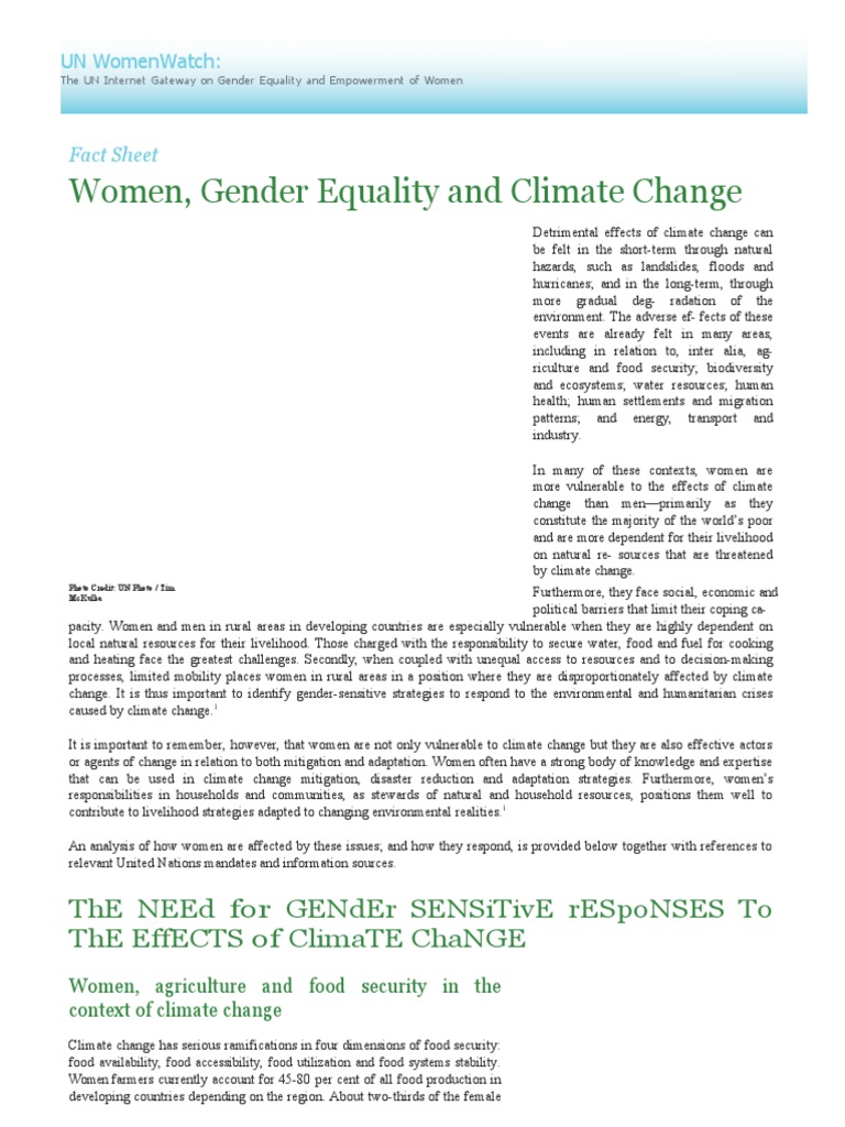 Women, Gender Equality and Climate Change: Fact Sheet | PDF | Climate ...