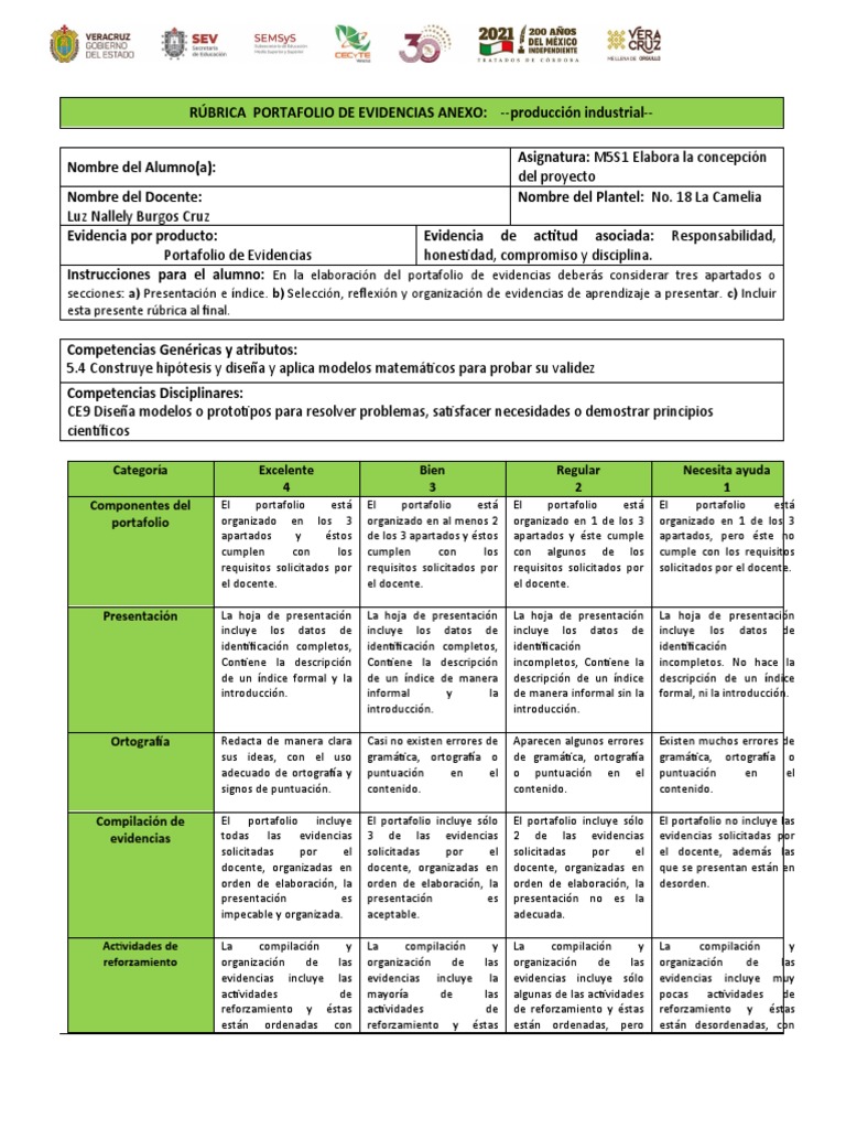 Rubrica Eval Portafolio | PDF | Aprendizaje | Cognición