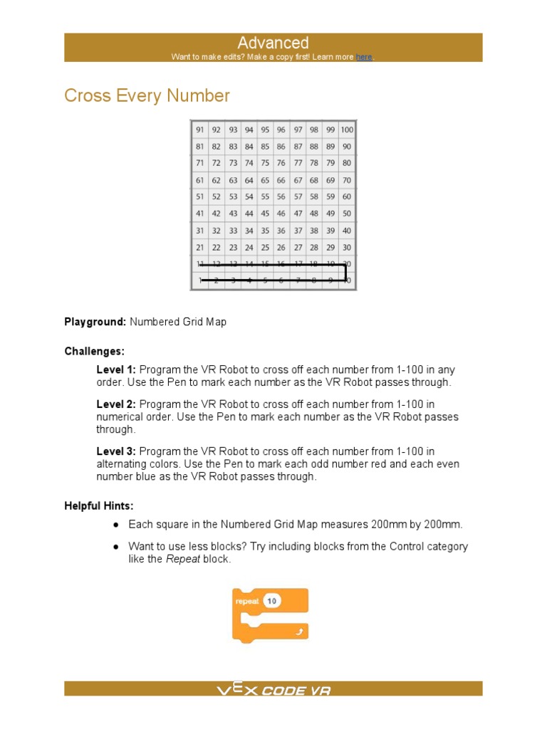 Cross Every Number - VEXcode VR | PDF