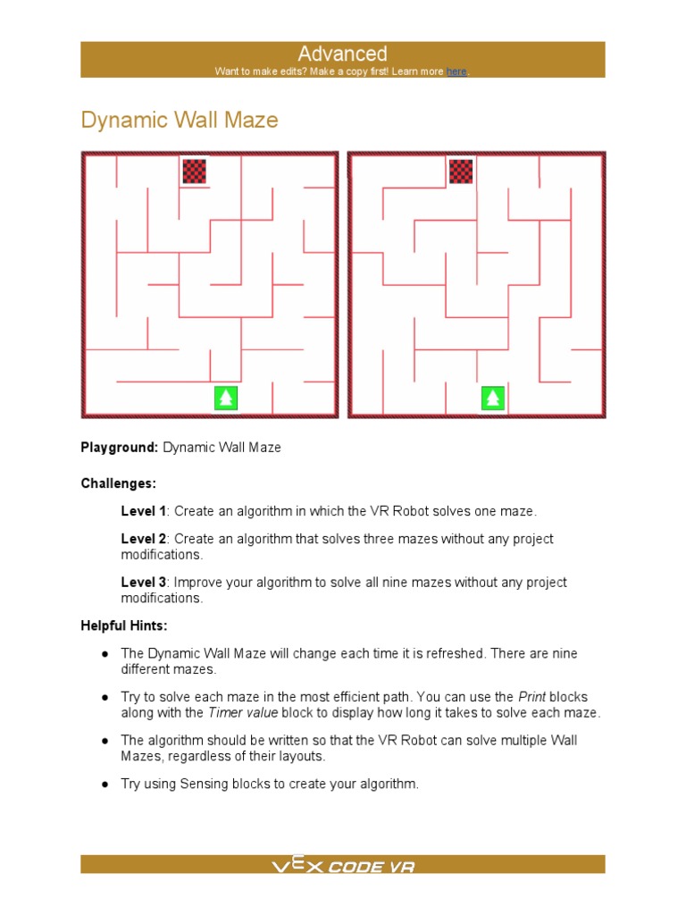 Dynamic Wall Maze - VEXcode VR | PDF | Computers | Technology & Engineering