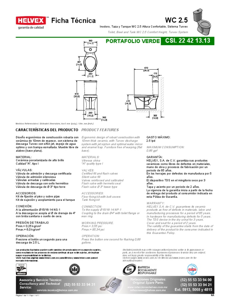 Inodoro Helvex WC 2.5 | PDF | Plomería