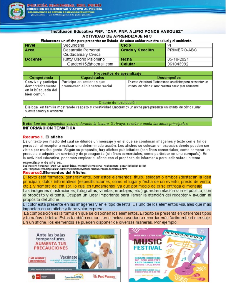 Act. de Aprend 3iiitrm - DPCC 1°abc | PDF | Póster | Evaluación