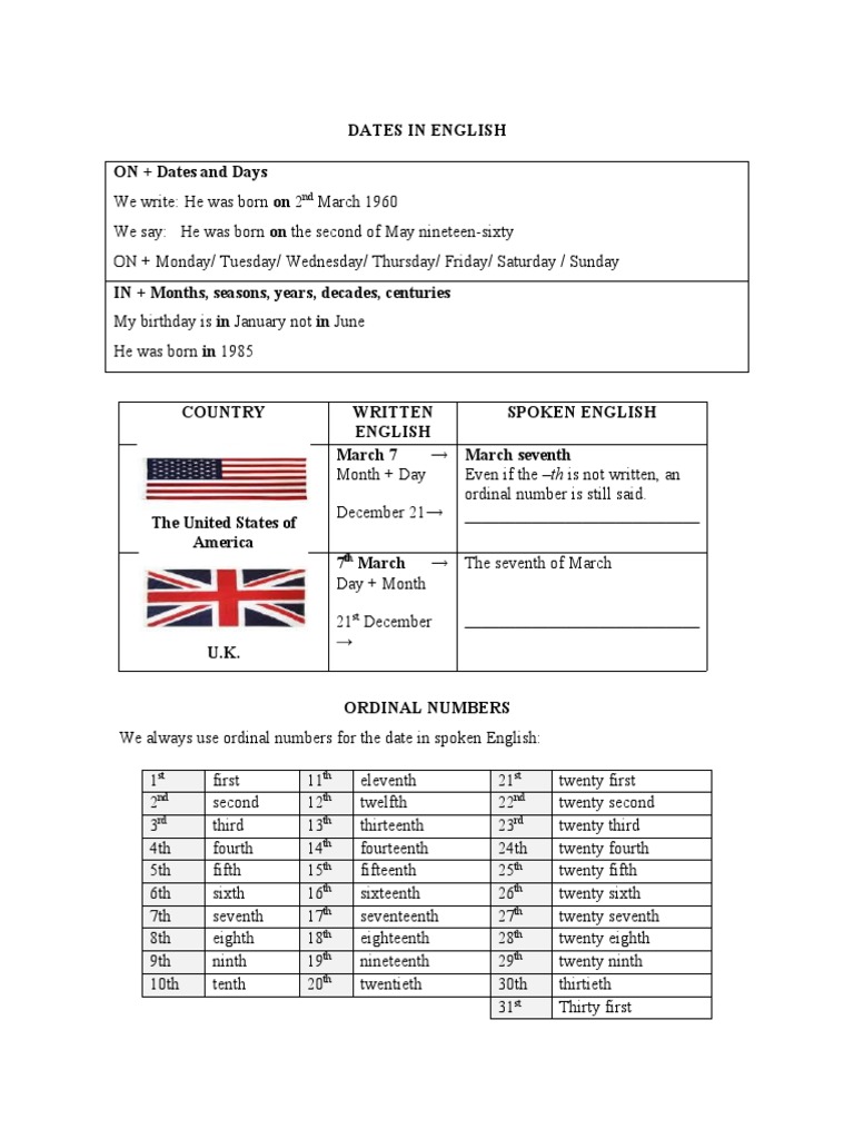 Dates in English ON + Dates and Days | PDF
