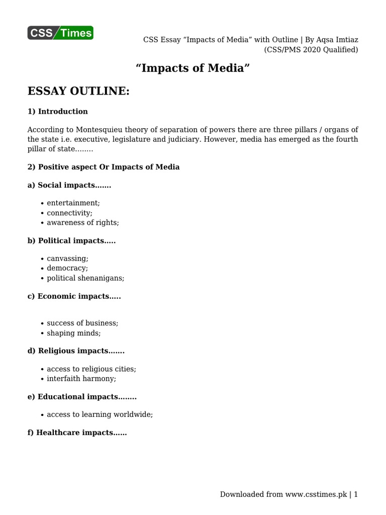 CSS Essay "Impacts of Media" With Outline - by Aqsa Imtiaz (CSS - PMS ...