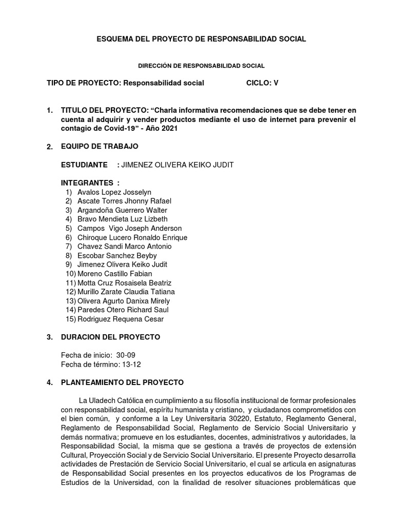 Esquema Del Proyecto de Responsabilidad Social V | Descargar gratis PDF | Comercio electrónico ...