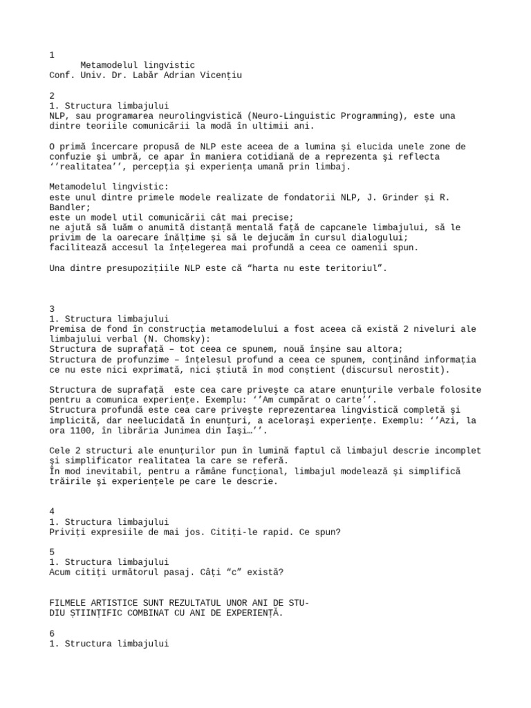 Metamodelul Lingvistic 2021 | PDF
