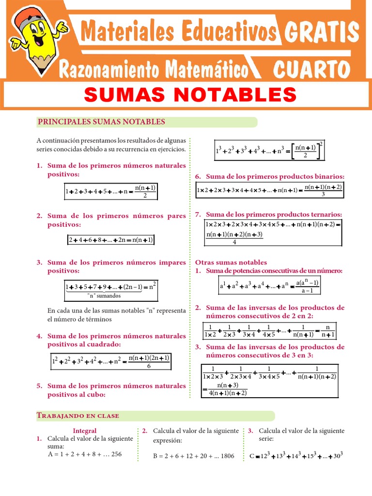 Sumas Notable 4to | PDF | Aritmética | Matemática Elemental