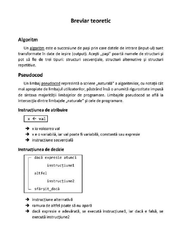 Breviar Teoretic Informatica | PDF