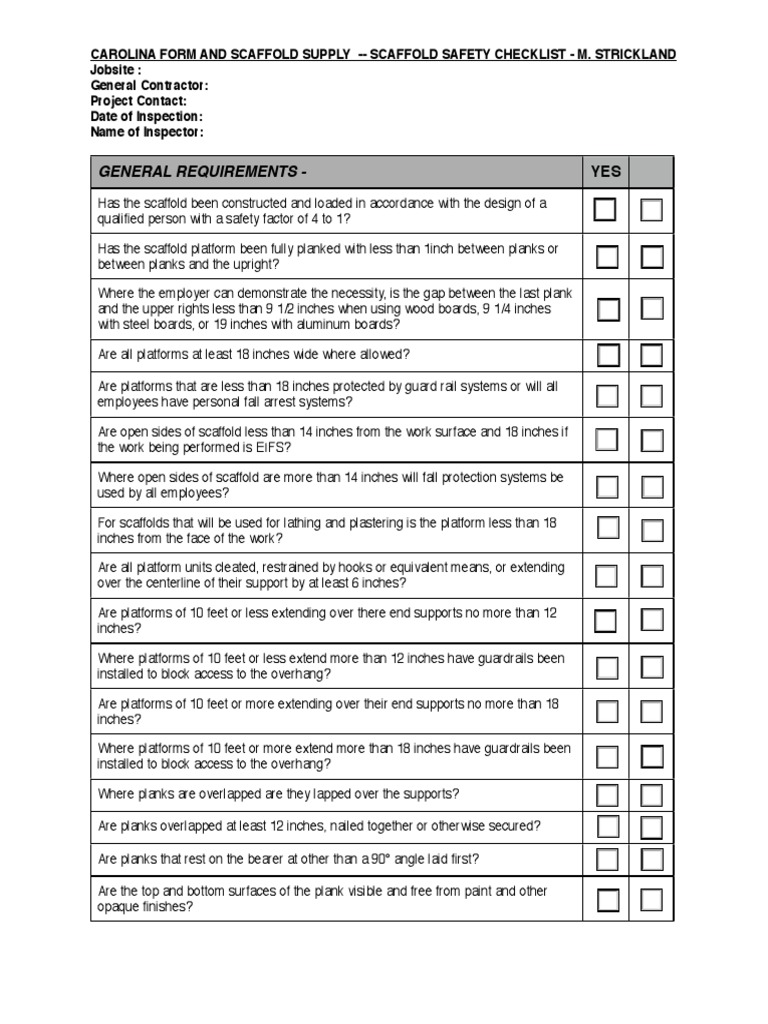 Scaffold Inspection Form - Master | PDF | Scaffolding | Ladder