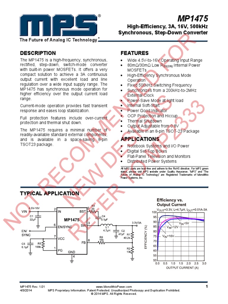 Recommended For New Designs Refer T O Mp2333: High-Efficiency, 3A, 16V, 500Khz Synchronous, Step ...