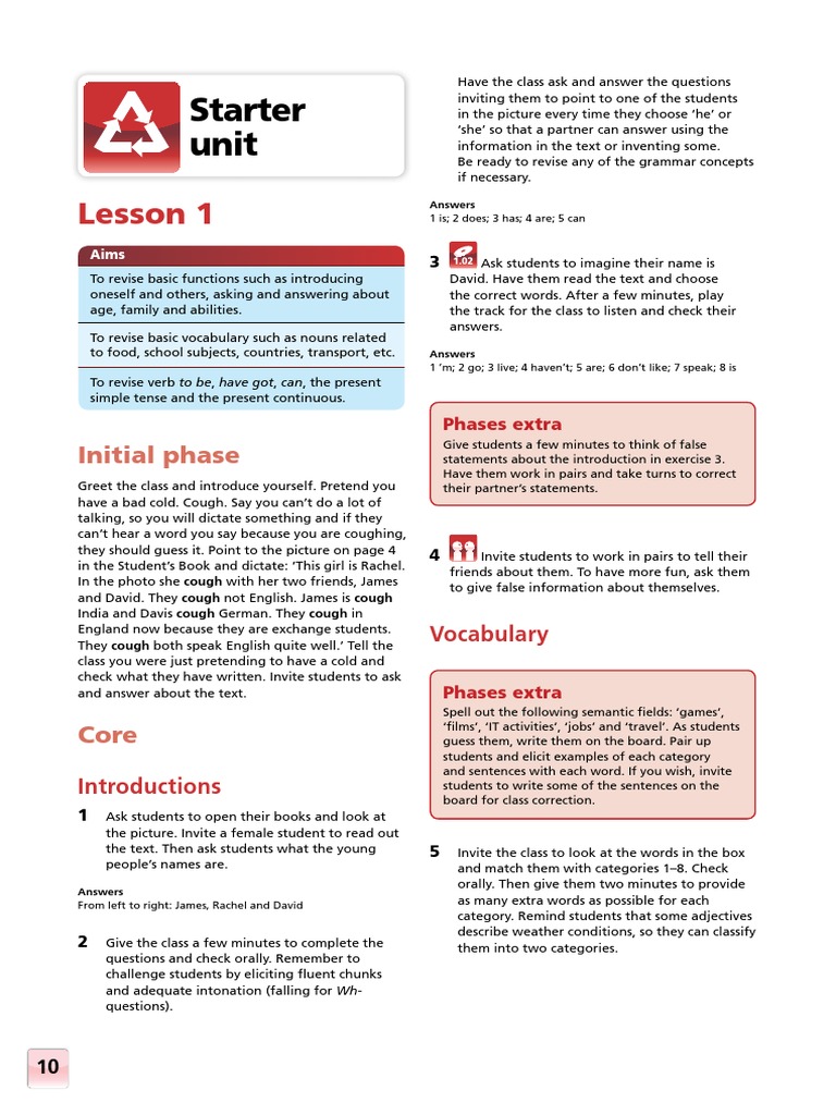 Starter Unit: Lesson 1 | PDF | Question | English Language