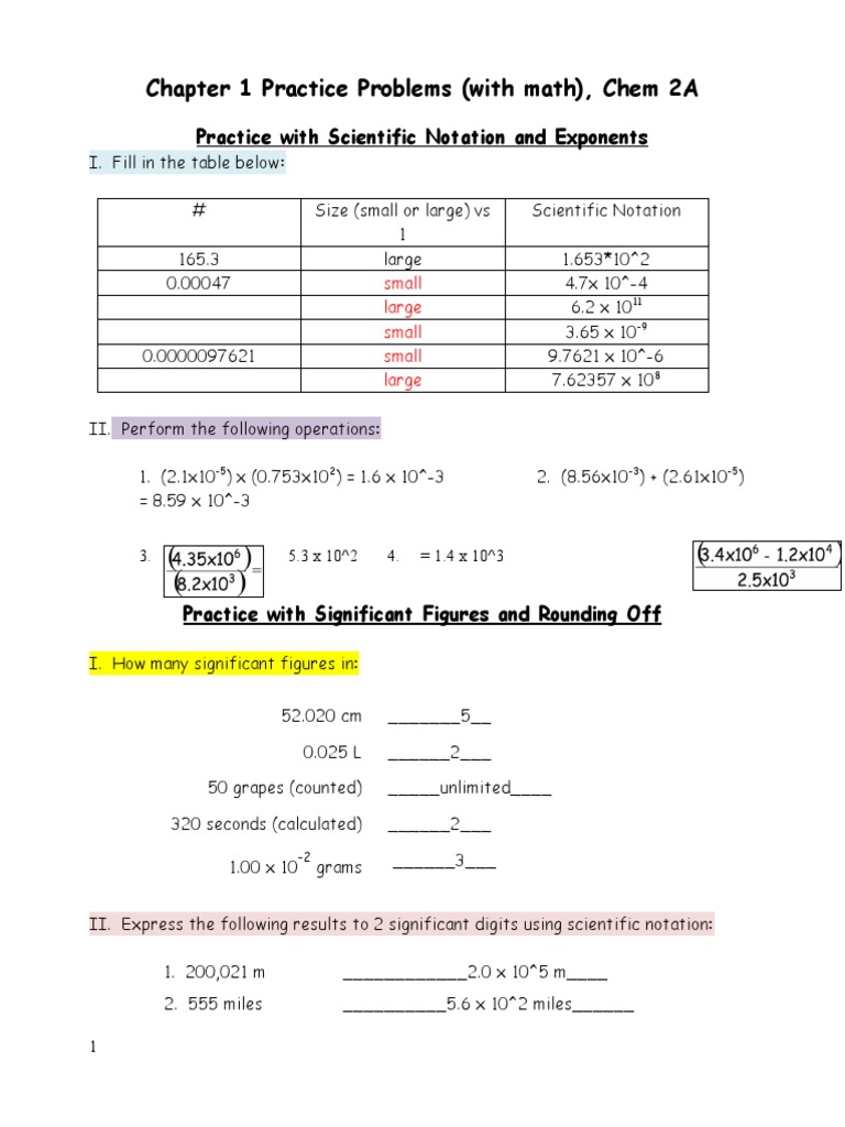 Chapter 1 Practice Problems (With Math), Chem 2A | PDF | Density | Litre