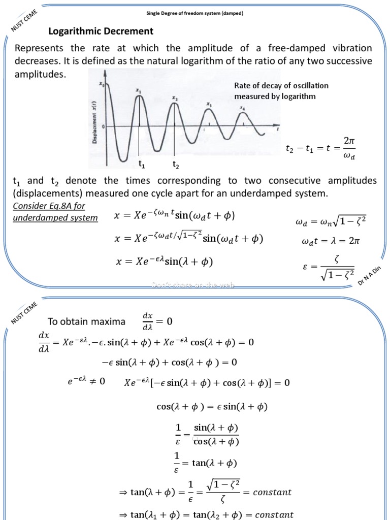 Logarithmic Decrement: Consider Eq.8A For Underdamped System | PDF | Damping | Physical Quantities