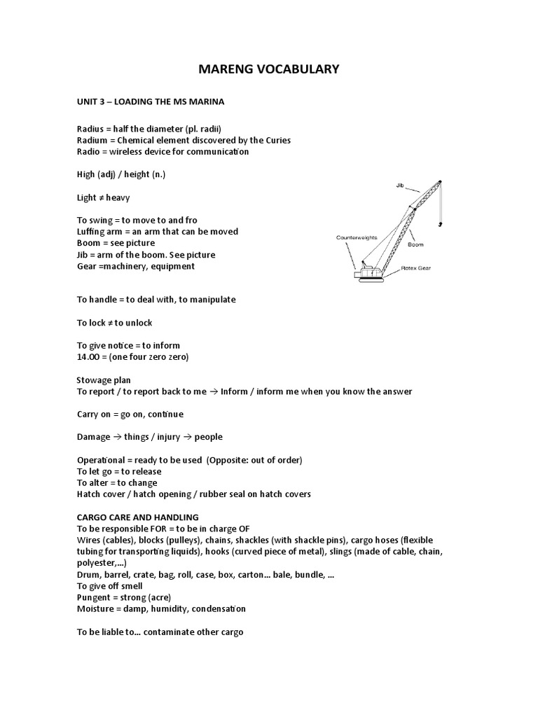 Mareng Vocabulary for Cargo Handling | PDF | Ships | Water