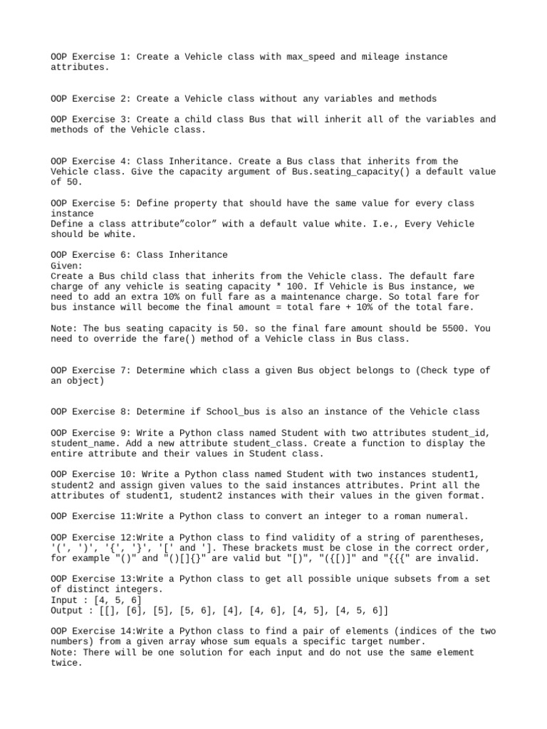 Python Excercises For Intermediate | PDF | Class (Computer Programming) | Object Oriented ...