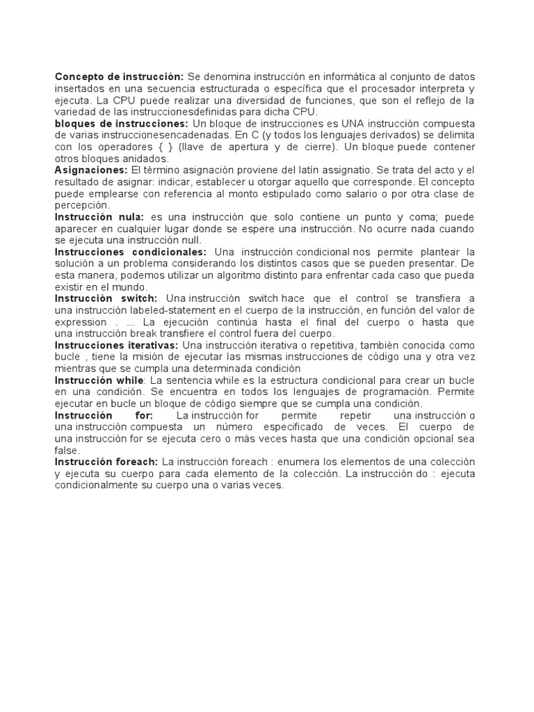 Concepto de Instrucción | PDF | Lenguaje de programación | Informática