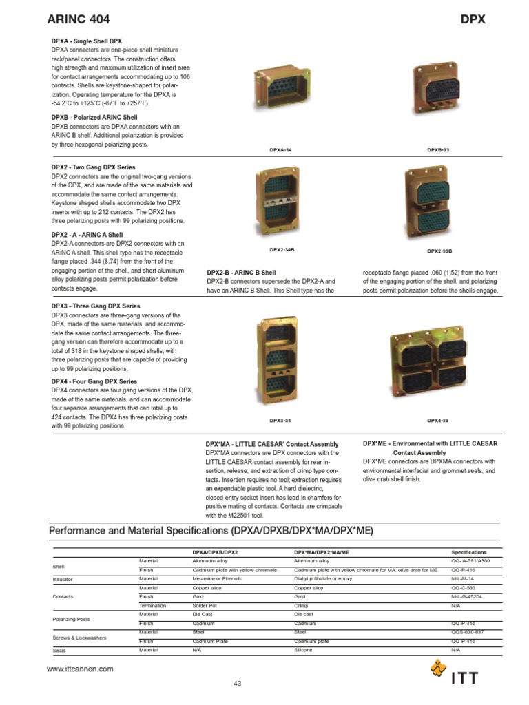 Performance and Material Specifications (DPXA/DPXB/DPX MA/DPX ME) | PDF ...
