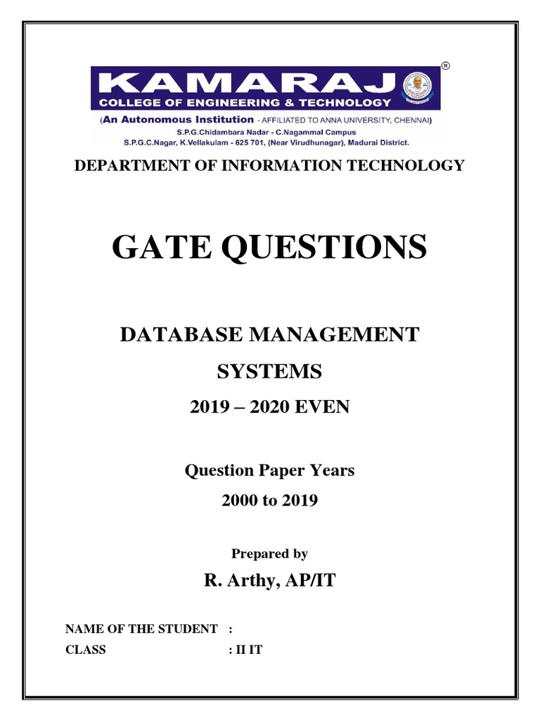 Gate Questions: Database Management Systems | PDF | Relational Model | Relational Database