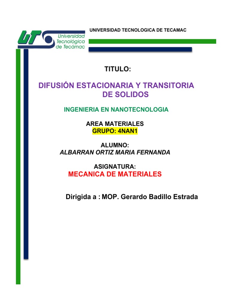 Difusion Estacionaria y Transitoria de Solidos | PDF | Difusión | Química
