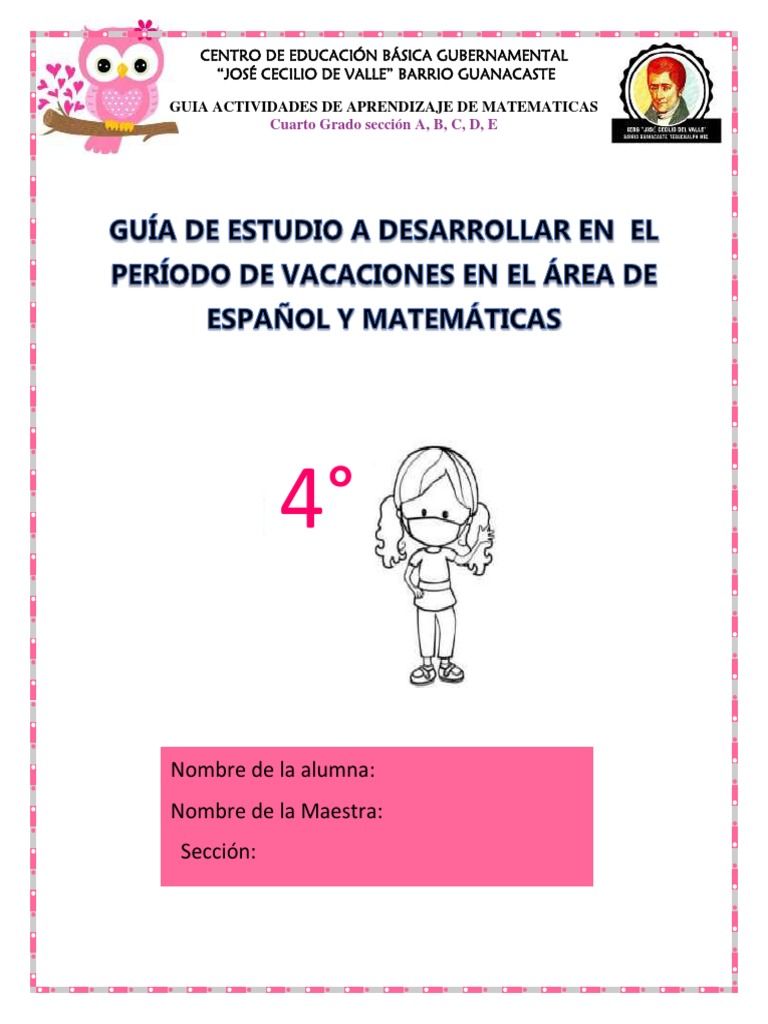 Guia de Actividades de Aprendizaje de Español y Matematicas Cuarto ...