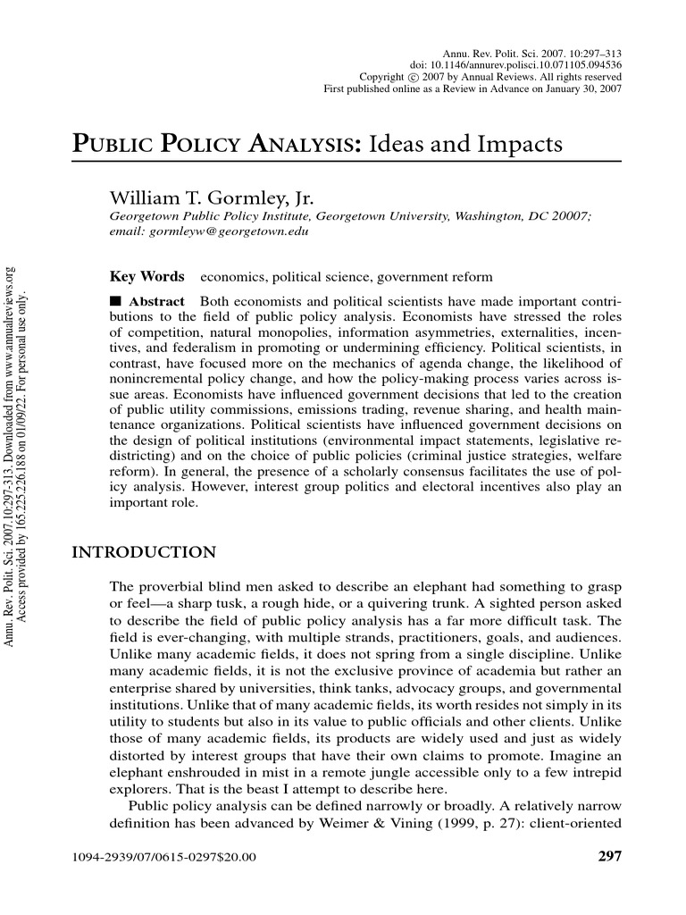 Gormley - Public Policy Analysis - Ideas and Impacts | PDF | Economics ...