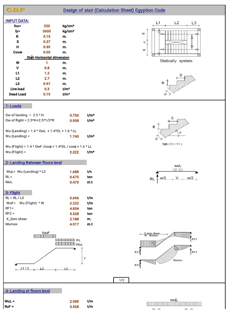 C.D.P C.D.P: Design of Stair (Calculation Sheet) Egyption Code | PDF