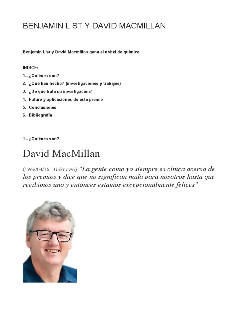 Benjamin List y David Macmillan | PDF | Catálisis | Enzima