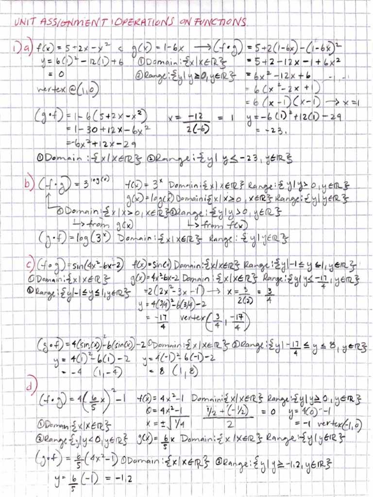 Operations On Functions Unit Assignment | PDF