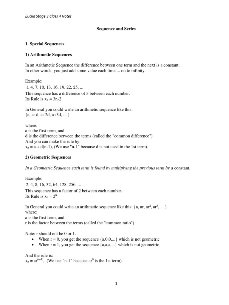 Euclid Notes 4 Sequence and Series | PDF | Summation | Mathematics
