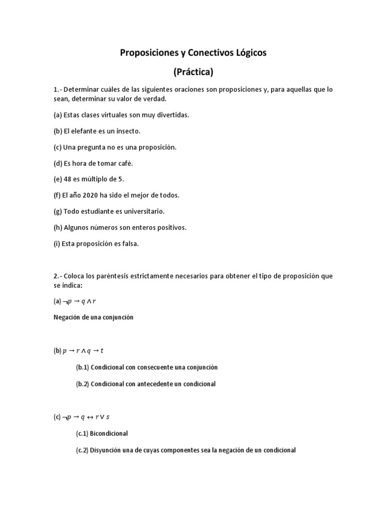 Proposiciones y Conectivos Lógicos (Práctica) | PDF