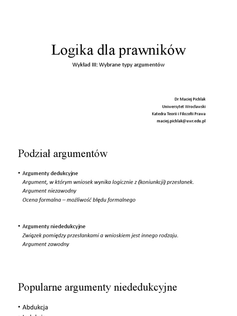 Logika Dla Prawników - Uniwersytet Wrocławski | PDF