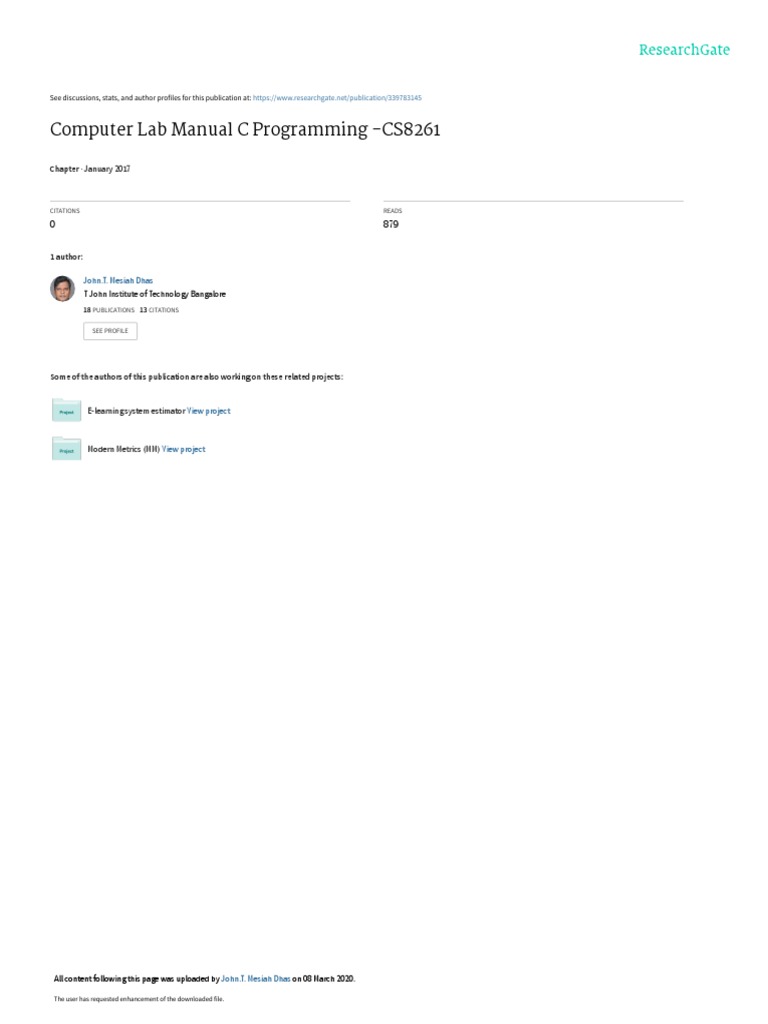 Computer Lab Manual C Programming - CS8261: January 2017 | PDF ... Computer Lab Manual C Programming - CS8261: January 2017 | PDF ...