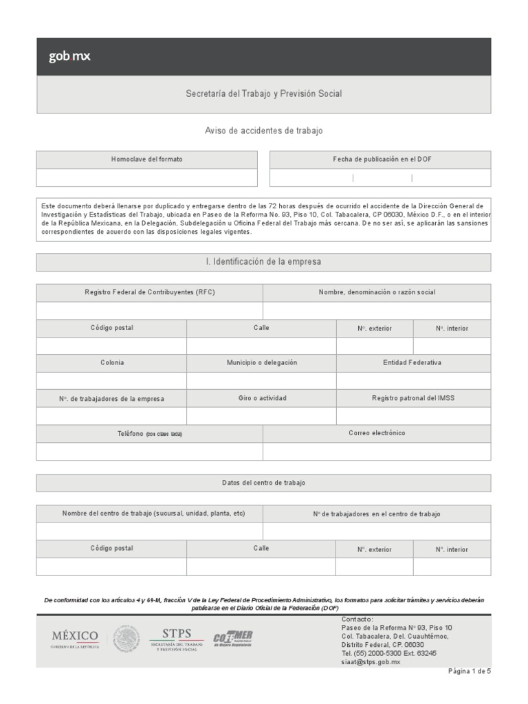 STPS Formato de Aviso de Accidentes de Trabajo | PDF | Ciudad de México ...