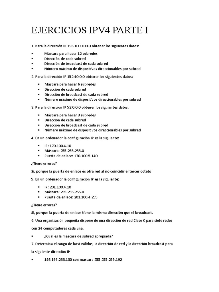 Ejercicios de Subneteo IPv4 | PDF | Tecnología