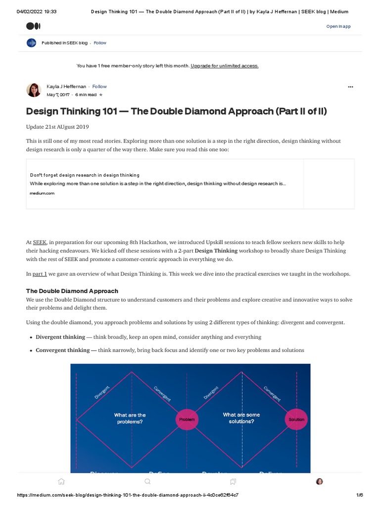 Double Diamond Design Thinking Guide | PDF | Design Thinking | Customer ...