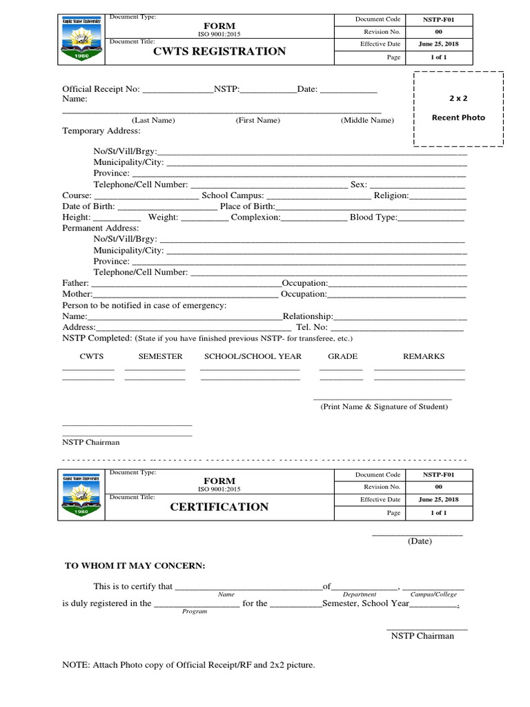 NSTP Cwts Form | PDF