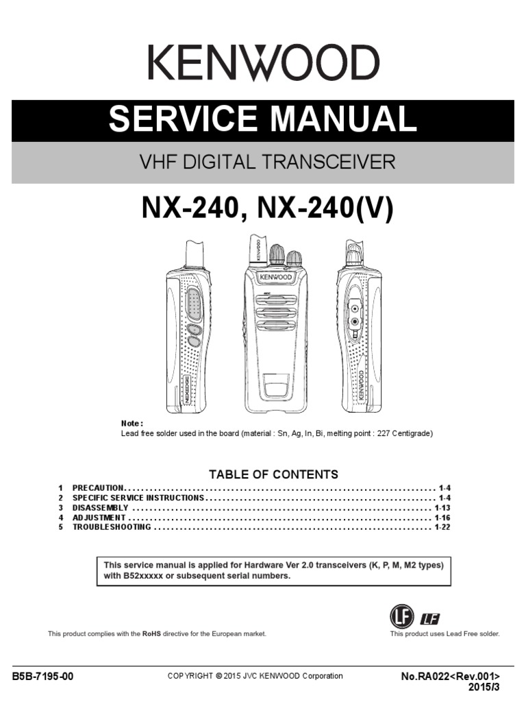 Service Manual: NX-240, NX-240 (V) | PDF | Amplifier | Frequency Modulation