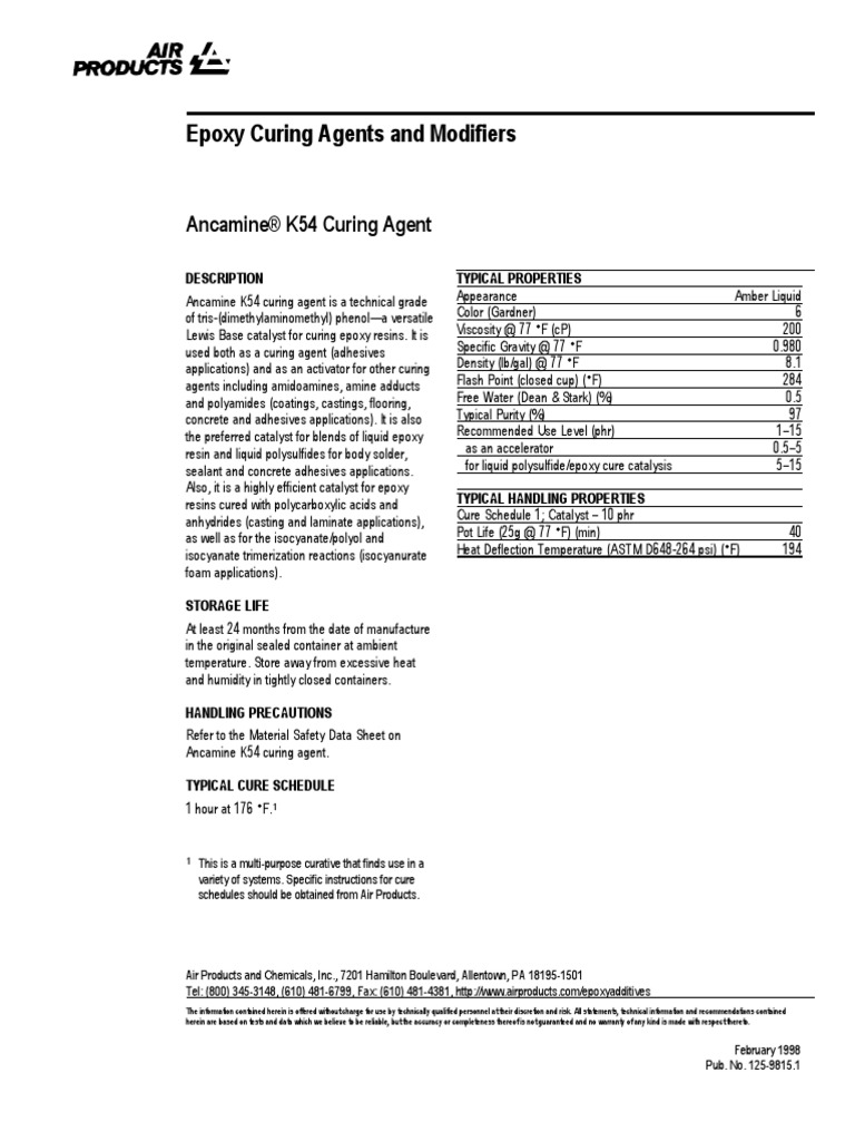 Epoxy Curing Agents and Modifiers: Ancamine® K54 Curing Agent | PDF ...