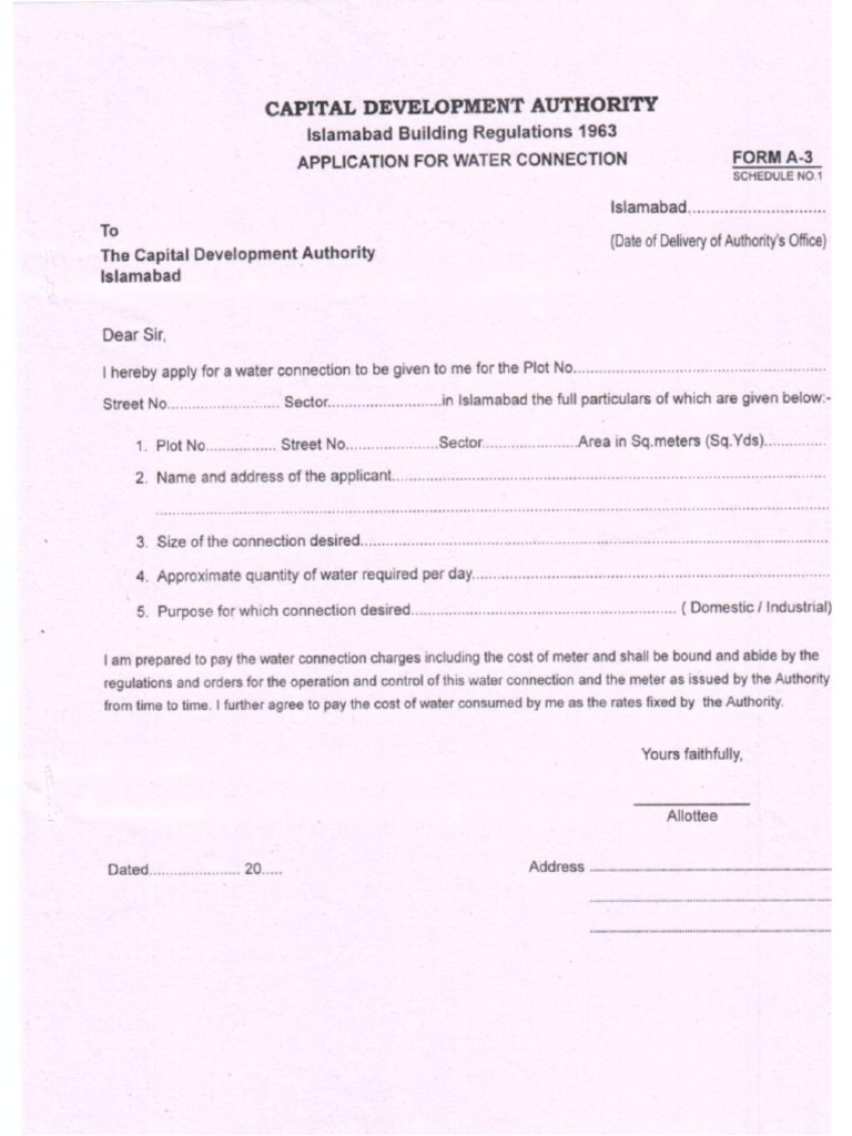 Water Connection - Form-A3 | PDF