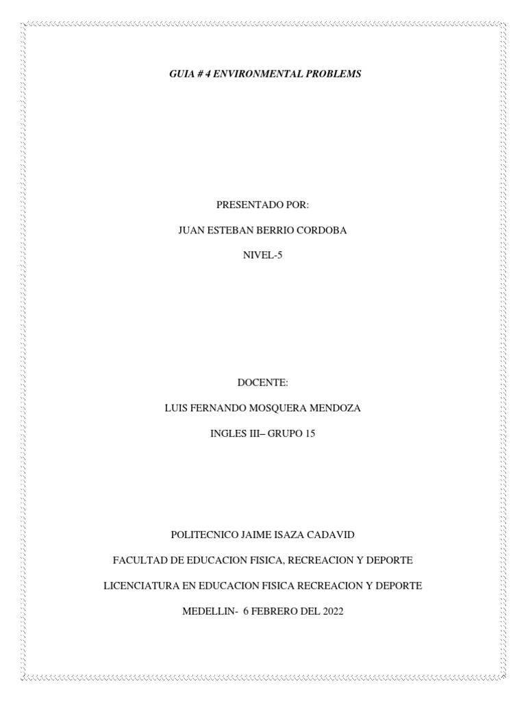 GR 15 Juan Esteban Berrio Cordoba Guia 4 ENVIRONMENTAL PROBLEMS | Descargar gratis PDF | Natural ...
