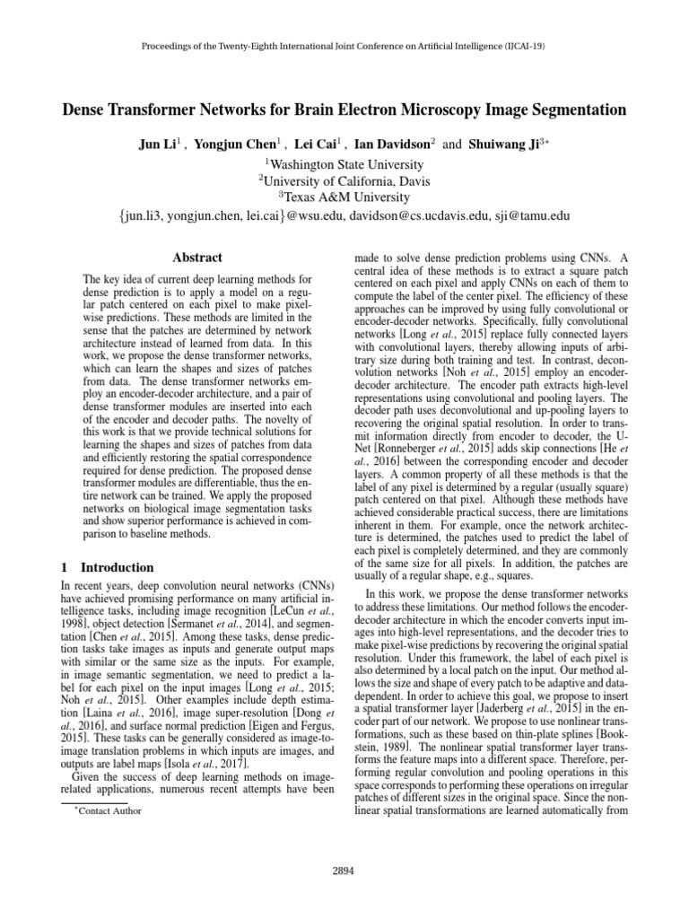 Dense Transformer Networks For Brain Electron Microscopy Image ...
