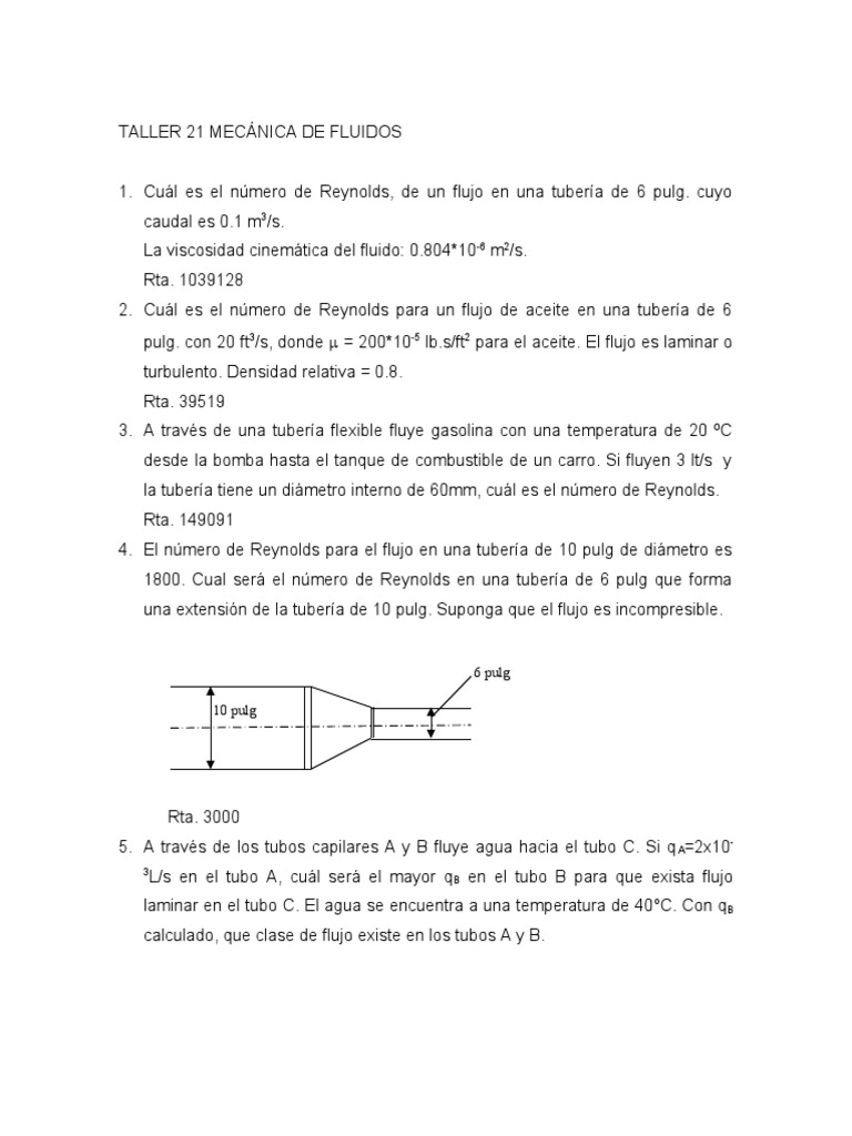 Taller 21 MF | PDF | Numero Reynolds | Flujo laminar