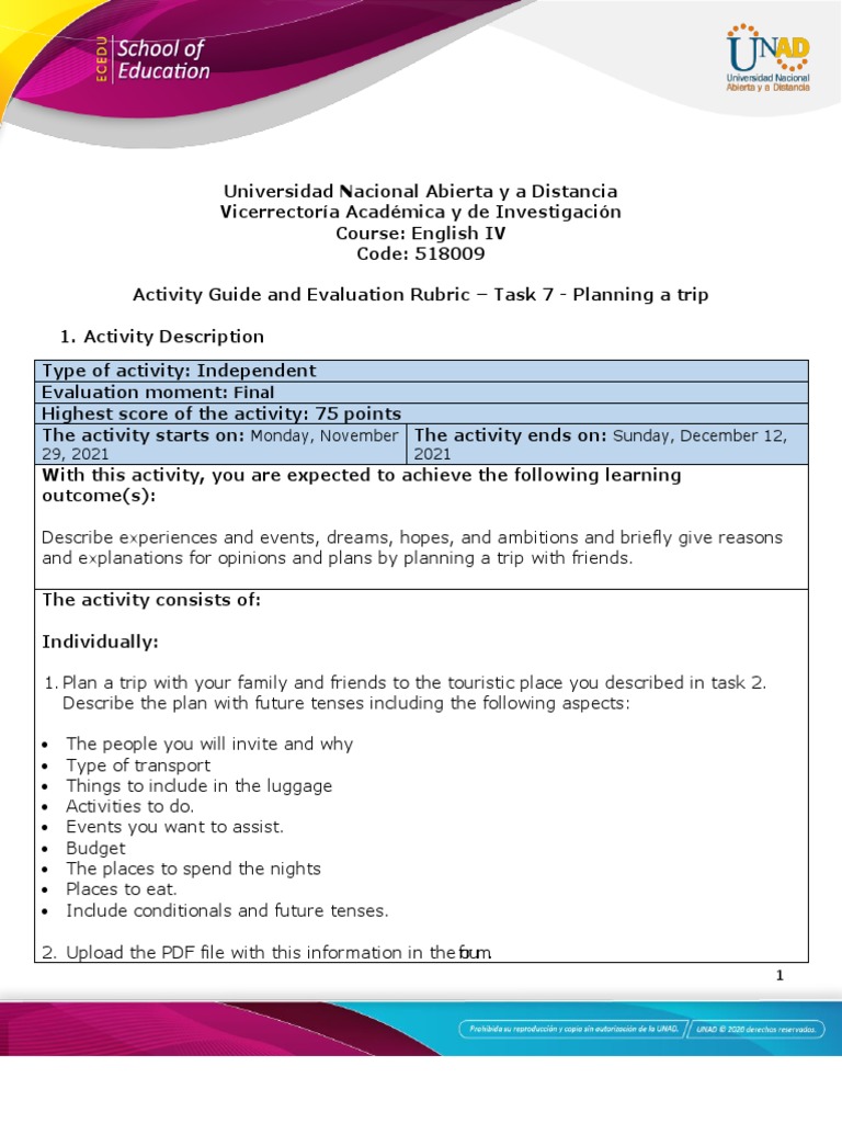 Trip Planning Activity Guide for English IV | PDF | Cognition ...