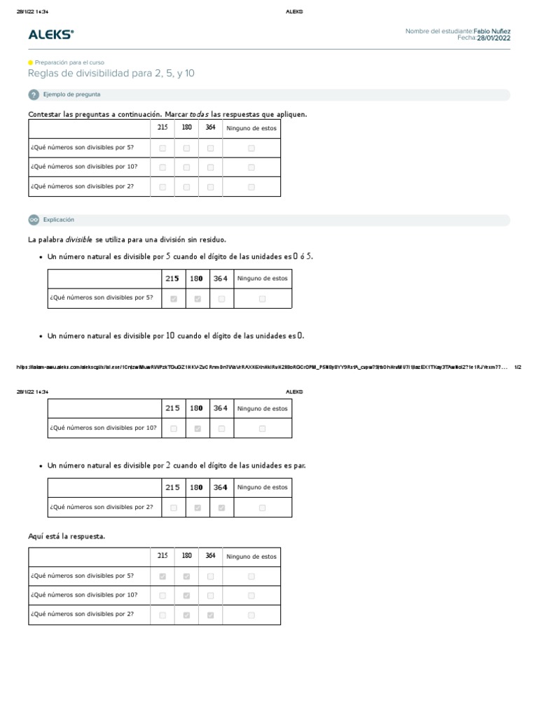 Reglas de Divisibilidad para 2, 5, y 10 | PDF