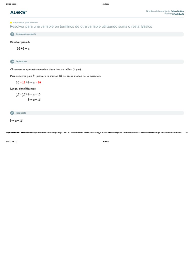 Resolver para Una Variable en Términos de Otra Variable Utilizando Suma o Resta Básico | PDF