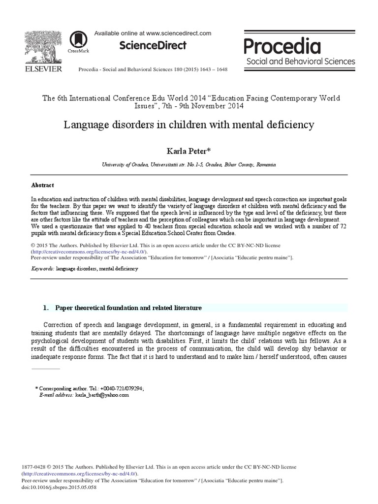Language Disorders in Children With Mental Deficiency (2015) | PDF ...