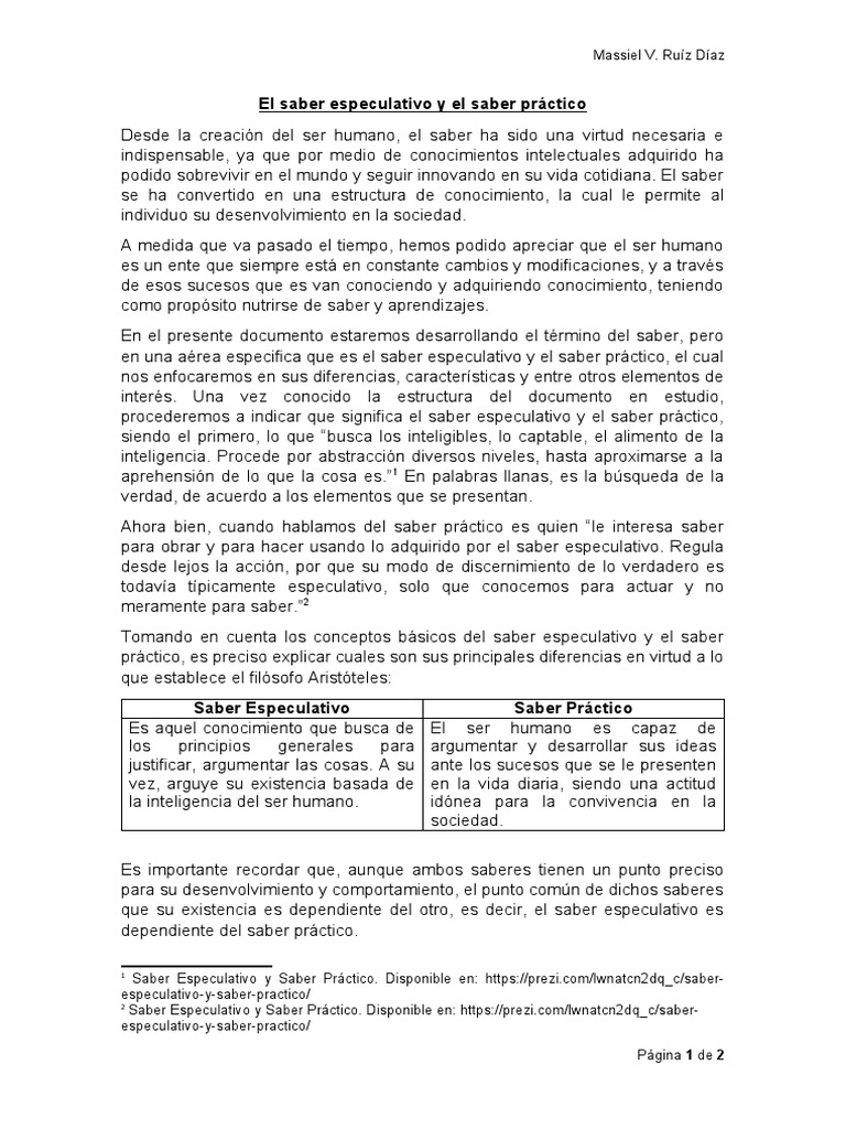 El Saber Especulativo y El Saber Práctico | PDF | Conocimiento ...