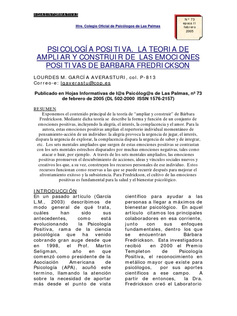 Modelo de Barbara Fredrickson | PDF | Las emociones | Sicología