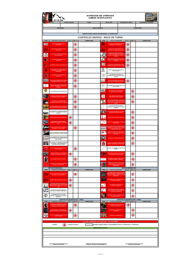 Check List de Seguridad Camión de Explosivos | PDF | Neumático | Vehículos